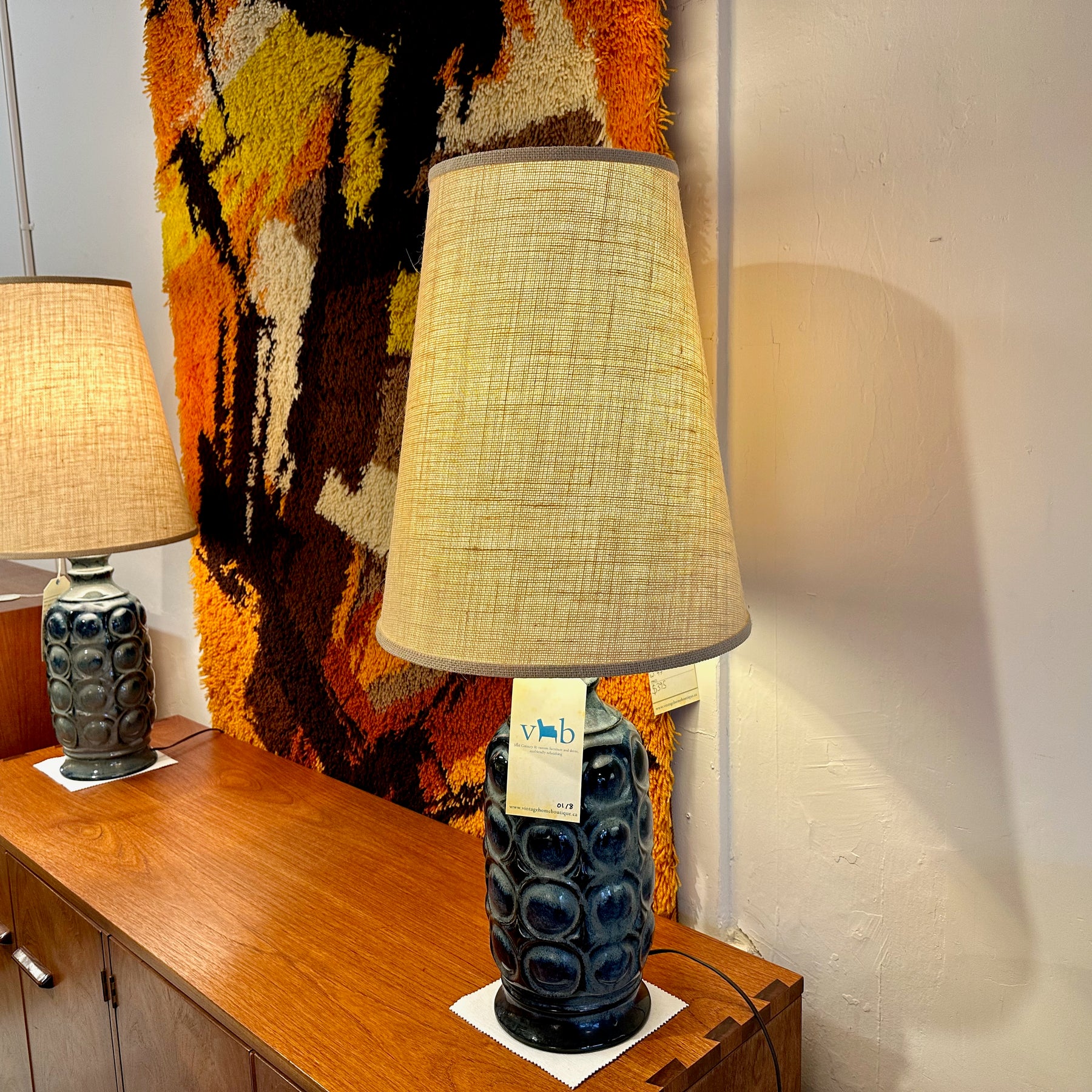 Large Navy Blue Mid-Century Glazed Ceramic Lamps – Vintage Home Boutique